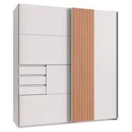 Schwebet&uuml;renschrank wimex "Coburg, Kleiderschrank Made in Germany", wei&szlig; (wei&szlig;, akustiklamellen nachbildung artisan eiche nachbildung), B:180cm H:198cm T:65cm, Holzwerkstoff, Schr&auml;nke, Schwebet&uuml;renschrank, mit Akustikpaneel Optik oder Holzoptik eichefarben, 180cm breit