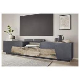 Lowboard Home Affaire "ALIEN- TV-Board, mit 4 T&uuml;ren, 1 Schublade und 1 offenes Fach", schwarz (schiefer, ahorn pereira), B:220cm H:46cm T:43cm, Sideboards, Lowboard, TV-Kommode Breite ca. 220 cm "Made in Italy"