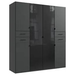 Dreht&uuml;renschrank wimex "Danzig", schwarz (graphit, lange durchg&auml;ngige t&uuml;rfronten glas schwarz), B:180cm H:208cm T:58cm, Holzwerkstoff, Schr&auml;nke, Dreht&uuml;renschrank, mit Schubladen auf bequemer H&ouml;he, mit Glast&uuml;ren