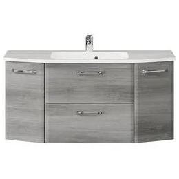 Waschtisch SAPHIR "Quickset Waschplatz, Mineralmarmor-Waschtisch, 112 cm breit, 2 T&uuml;ren", grau (graphit struktur, graphit stuktur, graphit struktur), B:112cm H:53,5cm T:48cm, Holzwerkstoff, Mineralguss, Waschtische, Waschtisch, Unterschrank mit Waschbecken, inkl. T&uuml;rd&auml;mpfer, Griffe Chrom Glanz