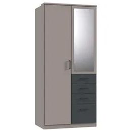 Kleiderschrank wimex "Cottbus, in wei&szlig; oder grau modern kombiniert mit graphitfb.Schubladen", grau (saharagrau, grafit), B:90cm H:199cm T:58cm, Holzwerkstoff, Schr&auml;nke, Kleiderschrank, mit 4 Schubladen, wahlweise mit oder ohne Spiegel