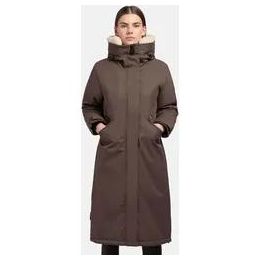 Wintermantel Khujo "Agneta-YM", Damen, Gr. S (36), grau (terragrau), Obermaterial: 100% Polyester. Futter: 100% Nylon. Wattierung: 100% Polyester, Basic, gerade ca. Mitte Wade, hoch geschlossener Ausschnitt, verstellbar Rippstrickb&uuml;ndchen mit Druckkn&ouml;pfen,verstellbar, M&auml;ntel Wintermantel, Langer Damen Mantel mit weichem Teddyfleece an der Kapuze