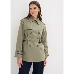 bonprix Kurze Trenchjacke, gr&uuml;n, Gr.54, Klassischer Trenchcoat in neuer L&auml;nge, 65% Baumwolle