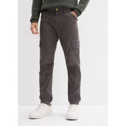bonprix Relaxed Fit Cargohose aus reiner Baumwolle Tapered, grau, mit Baumwolle