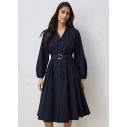 bonprix Hemdblusenkleid mit G&uuml;rtel aus Seiden-Anteil, schwarz, mit Baumwolle