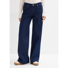 bonprix Wide-Leg-Jeans Mid Waist Low Stretch Full Length, blau, mit Baumwolle