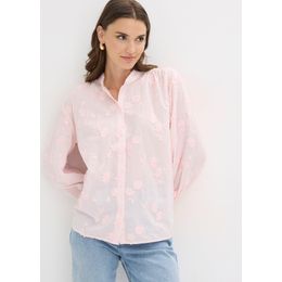 bonprix Schlupfbluse aus reiner Baumwolle, rosa, Gr.44, Leicht transparente Bluse mit Blumen-Applikation, aus 100% Baumwolle