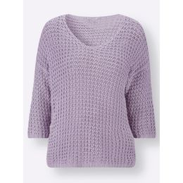 WITT Damen 3/4-Arm-Pullover mit V-Ausschnitt, flieder, Gr&ouml;&szlig;e 46