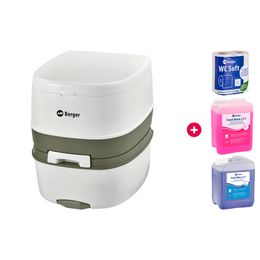 Berger Supreme Mobil WC Starter Set mit Campingtoilette, Toilettenpapier und Sanit&auml;rfl&uuml;ssigkeiten - Chemietoiletten