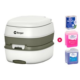 Berger Deluxe Mobil WC Starter Set mit Campingtoilette, Toilettenpapier und Sanit&auml;rfl&uuml;ssigkeiten - Chemietoiletten