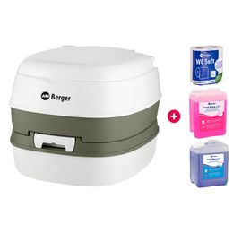 Berger Comfort Mobil WC Starter Set mit Campingtoilette, Toilettenpapier und Sanit&auml;rfl&uuml;ssigkeiten - Chemietoiletten