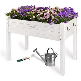 needs&wants&reg; Hochbeet aus Holz f&uuml;r Garten Balkon Terrasse, Pflanzkasten Bausatz rechteckig schmal mit Vlies-Folie, Kr&auml;uterbeet Pflanzenkasten deko, 100 x 50 x 75 cm, wei&szlig;