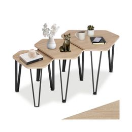 TecTake&reg; Beistelltisch-Set, 3-teilig, Holz und Stahl, stapelbar