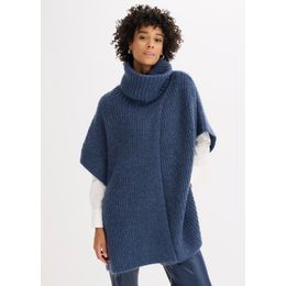 bonprix Poncho-Pullover mit Wollanteil, blau, Gr.32/34 (XS), Bequemer Poncho-Pullover mit weitem Schalkragen.