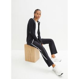 bonprix Stretch-Jogginganzug aus Baumwolle (2-tlg.Set), schwarz, Gr.36/38 (S), Bequemer Baumwoll-Jogginganzug (2-tlg.Set) aus Sweatjacke und Jogginghose, Straight-Fit, Oberteil: 95% Baumwolle (organic)