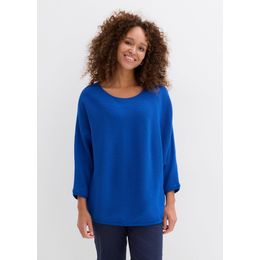 bonprix Oversize Ripp-Pullover aus Viskose-Mix, blau, Gr.40/42 (M), L&auml;ssiger Ripp-Pullover mit 3/4-Arm, aus Viskose