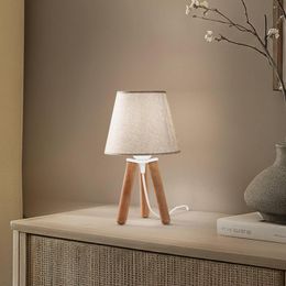 Tischleuchte Dona, beige/holzfarben, Stoff, Holz, Dreibein