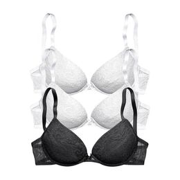 Petite Fleur Push-up-BH 2xwei&szlig;+1xschwarz Gr. 85A. Mit Herausnehmbaren Kissen und mit B&uuml;gel