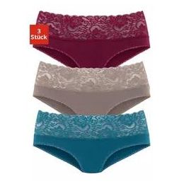 Slip Vivance, Damen, Gr. 32/34, bunt (taupe, petrol, bordeaux), Single Jersey, Obermaterial: 95% Baumwolle, 5% Elasthan. Spitze: 93% Polyamid, 7% Elasthan (LYCRA), unifarben, bequem, Unterhosen Slip, aus elastischer Baumwolle mit floraler Spitze