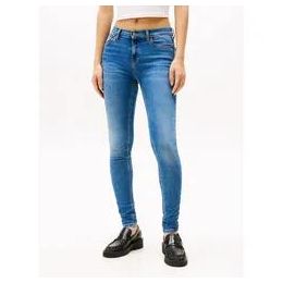 Tommy Hilfiger Skinny-fit-Jeans TOMMY JEANS "NORA MR SKNY AH1280", Damen, Gr. 34, L&auml;nge 28, blau (denim medium3), Denim/Jeans, Obermaterial: 98% Baumwolle, 2% Elasthan, unifarben, skinny fit lang, Jeans, mit Logo-Badge, Mid Rise