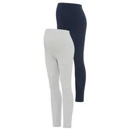 Umstandshose Neun Monate "2 St&uuml;ck Umstands-Hosen f&uuml;r Schwangerschaft und Stillzeit", Damen, Gr. 40/42, N-Gr, blau (marine, graumeliert), Jersey, Obermaterial: 95% Baumwolle, 5% Elasthan. Obermaterial Melange: 57% Baumwolle, 38% Polyester, 5% Elasthan, mehrfarbig, unifarben, Basic, figurbetont 7/8-L&auml;nge, Hosen, 2er Pack Leggings f&uuml;r Schwangerschaft & Stillzeit