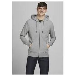Jack & Jones Kapuzensweatjacke JACK & JONES "JJEBASIC Hoodie mit Rippb&uuml;ndchen und angenehmem Tragegef&uuml;hl", Damen, Gr. L, grau (hellgrau, meliert), Sweatware, Obermaterial: 85% Baumwolle, 15% Polyester, unifarben, normal h&uuml;ftbedeckend, Rundhals, Rippb&uuml;ndchen, Sweatjacken, unifarben, modisch, regular fit, Baumwollmischung, Rundhals