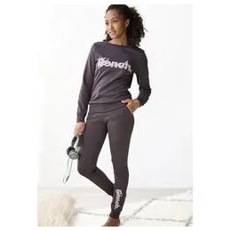 Sweatpants BENCH. LOUNGEWEAR, Damen, Gr. 44/46, N-Gr, grau (stone), Interlock, Obermaterial: 60% Baumwolle, 40% Polyester, bestickt, unifarben, Basic, bequem lang, Hosen, mit Logodruck und Stickerei, Loungewear