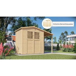 Konifera Gartenhaus &raquo;Alto 2 PLUS Fineline Satteldach&laquo; mit Anbaudach beige Massivholz