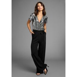 Laura Scott Damen Jumpsuit mit Glitzereffekten und G&uuml;rtel schwarz 36, N-Gr