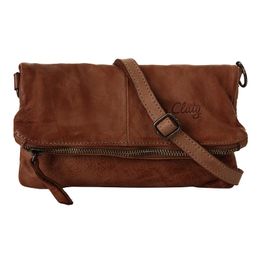CLUTY Damen Abendtasche echt Leder, Made in Italy braun