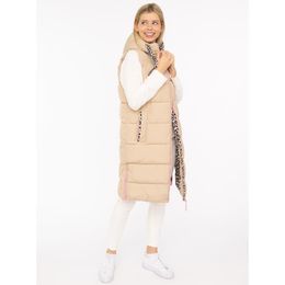 Zwillingsherz Damen Steppweste &raquo;"Wild Hearts"&laquo; Leo-Muster, Taschen seitlich, modisch, Doppel-Zipper, extra lang beige L