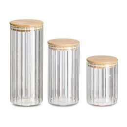 zeller Vorratsglas Set, &Oslash; 9 cm - 610 ml, 850 ml, 1100 ml, 3 Stk. tlg. aus Borosilikat mit raffinierten Rillen braun