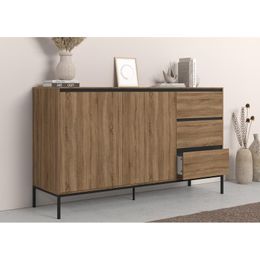 OTTO home Sideboard &raquo;Bari&laquo; Kommode mit 2 T&uuml;ren und 3 Schubk&auml;sten, Breite 140 cm schwarz FSC -zertifizierter Holzwerkstoff