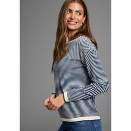 Laura Scott Damen Rundhalspullover Feinstrickpullover aus Strukturstrick mit Streifen wei&szlig; 36/38