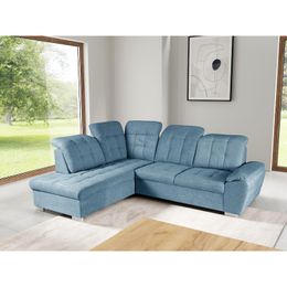 WERK2 Ecksofa &raquo;Brindisi, Multifunktion, bequem & komfortabel, Breite 263cm, L-Form&laquo; mit verstellbaren Kopfteilen, Bettfunktion & Bettkasten blau 95% 