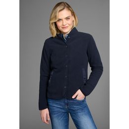 Polarino Damen Fleecejacke ohne Kapuze aus Teddy-Fleece, &Uuml;bergangsjacke mit Stehkragen und Kn&ouml;pfen blau 36/38