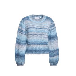 Richroyal Damen RICHROYAL Rundhalspullover &raquo;Fitted space dye pullover&laquo; aus multifarbenem Garn, Rundhals, breiter Bund blau XS