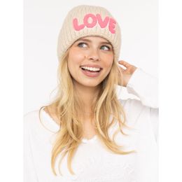 Zwillingsherz Damen Beanie &raquo;"Love Label"&laquo; mit LOVE-Schriftzug und Wollanteil beige