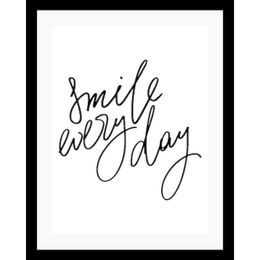 queence Bild &raquo;Smile&laquo; Motivationsbilder Schriftzug Schwarz-Wei&szlig; Spr&uuml;che & Texte HD Premium Poster-Druck inkl. Holzrahmen schwarz-wei&szlig; Acrylglas, Holz, 