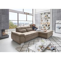 Die PlanBar Ecksofa &raquo;MP-IN16037 L-Form mit Federkern-Polsterung&laquo; mit Sitztiefenverstellung & Zierkissen braun 100% Polyester