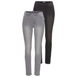 Arizona Damen Jeansjeggings Packung, 2er-Pack, enge Passform, R&ouml;hrenjeans, Used-Look-Waschung, hohe Leibh&ouml;he 46, N-Gr