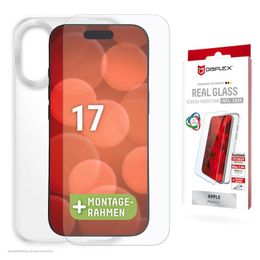 Displex Displayschutzglas &raquo;Real Glass Screen Protector inkl. Case&laquo; f&uuml;r Apple iPhone 17 Displayschutzfolie, Schutzfolie, Bildschirmschutz, kratz- & sto&szlig;fest 