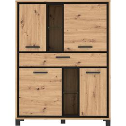 FORTE Highboard &raquo;Trondheim&laquo; H&ouml;he 161 cm schwarz Dekorfolie, FSC -zertifizierter Holzwerkstoff, Metall