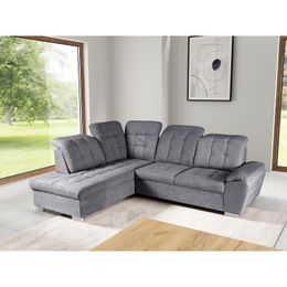 WERK2 Ecksofa &raquo;Brindisi, Multifunktion, bequem & komfortabel, Breite 263cm, L-Form&laquo; mit verstellbaren Kopfteilen, Bettfunktion & Bettkasten grau 95% 