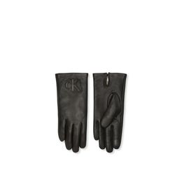 Calvin Klein Damen Lederhandschuhe &raquo;RAISED CK LEATHER GLOVE&laquo; Aus Schaf-Nappaleder schwarz