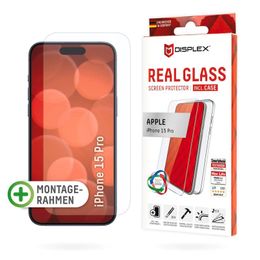 Displex Displayschutzglas &raquo;Real Glass + Case&laquo; f&uuml;r Apple iPhone 15 Pro Displayschutzfolie Displayschutz Rundumschutz 360 Grad splitterfest transparent Kontur 