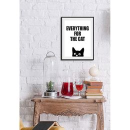 queence Bild &raquo;EVERYTHING FOR THE CAT&laquo; Humor Katze Katzenbilder Schriftzug Schwarz-Wei&szlig; Spr&uuml;che & Texte 1 Stk. tlg. HD Premium Poster-Druck inkl. 