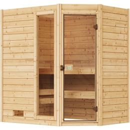 Weka Sauna &raquo;Massivholzsauna VALIDA Eck 1&laquo; Blockbohlen, Fensterelement, moderne Glast&uuml;r beige