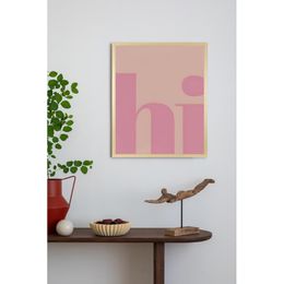 queence Bild mit Rahmen &raquo;Wanddeko "Hi" Schriftzug&laquo; Kunst Schriftzug 1 Stk. tlg. Kunstdruck in Pastell mit einem Echtholzrahmen Holz, Papier, Plexiglas