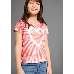 Kidsworld M&auml;dchen Kidsworld T-Shirt &raquo;Herz Batik&laquo; Kurzarm, gerade Passform, vielseitig gemustert orange 164/170